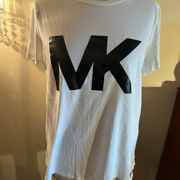 Michael Kors | Tops | Michael Kors White Tshirt With Black Mk Logo ...